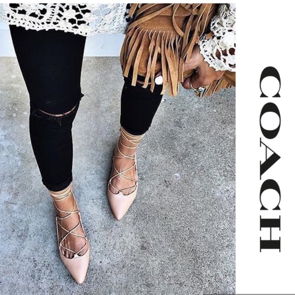 Coach | Shoes | Coach Ballet Flats Justine Shoes Nude Lace Up Flats 75 ...